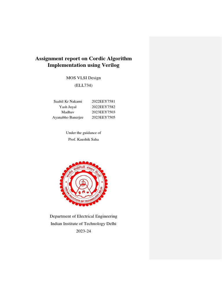 Assignment Report On Cordic Algorithm Implementation Using Verilog