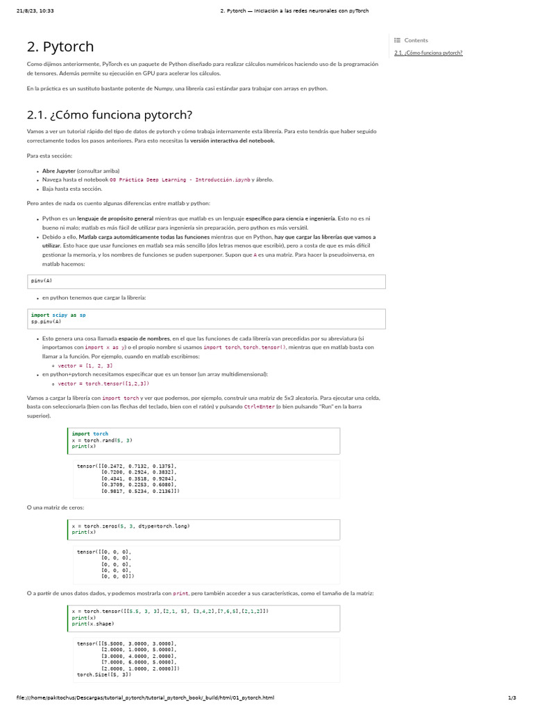 Pytorch - Iniciación A Las Redes Neuronales Con Pytorch | PDF | Python ...
