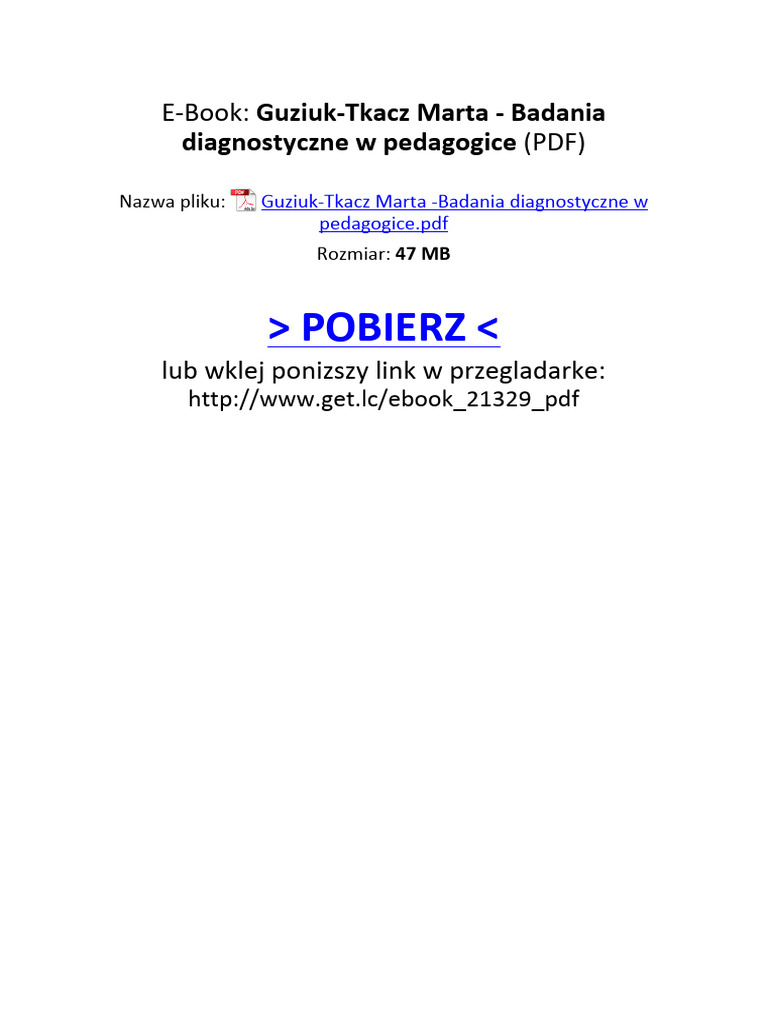 Guziuk-Tkacz Marta - Badania Diagnostyczne W Pedagogice | PDF Guziuk-Tkacz Marta - Badania Diagnostyczne W Pedagogice | PDF