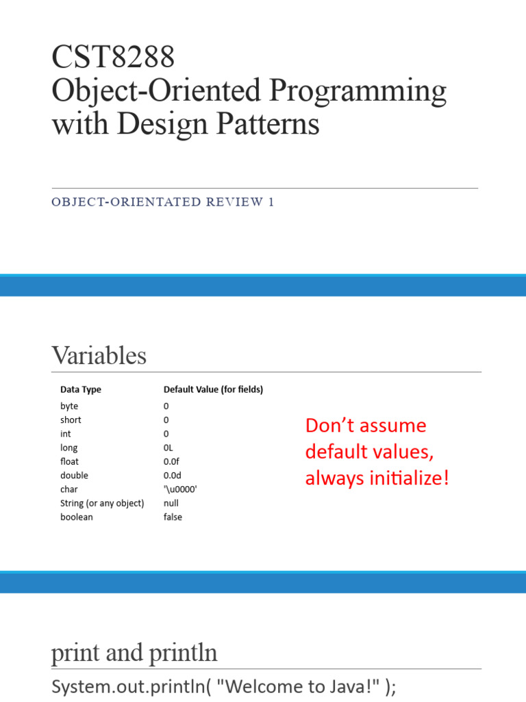 CST8288 review | PDF | Class (Computer Programming) | Integer (Computer Science)