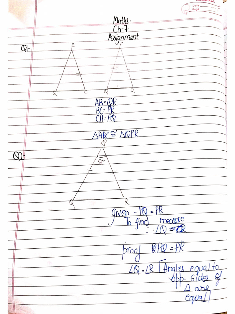 Maths Assignment of Chapter 7 (TRIANGLES) | PDF