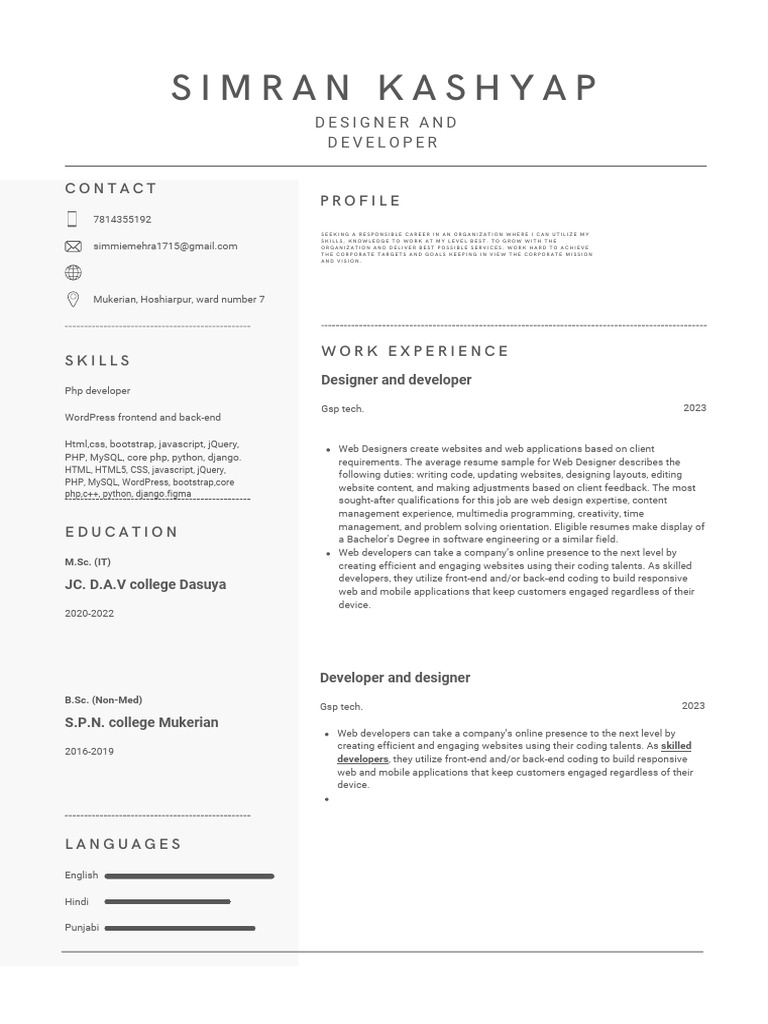 Minimalist White and Grey Professional Resume | PDF | Web Design ...