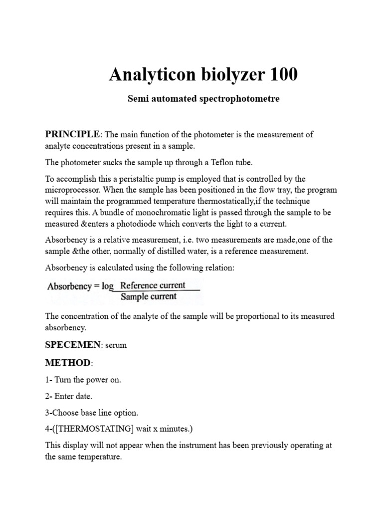 Analyticon Biolyzer 100 | PDF