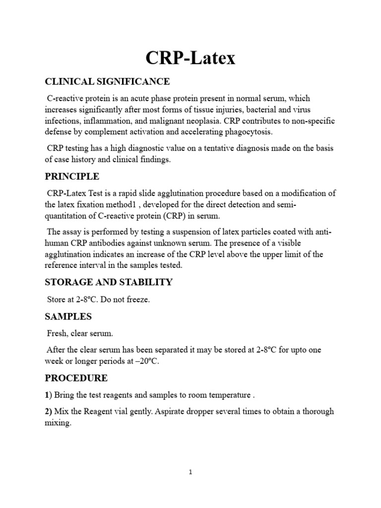 CRP-Latex: Clinical Significance | PDF | C Reactive Protein | Causes Of ...