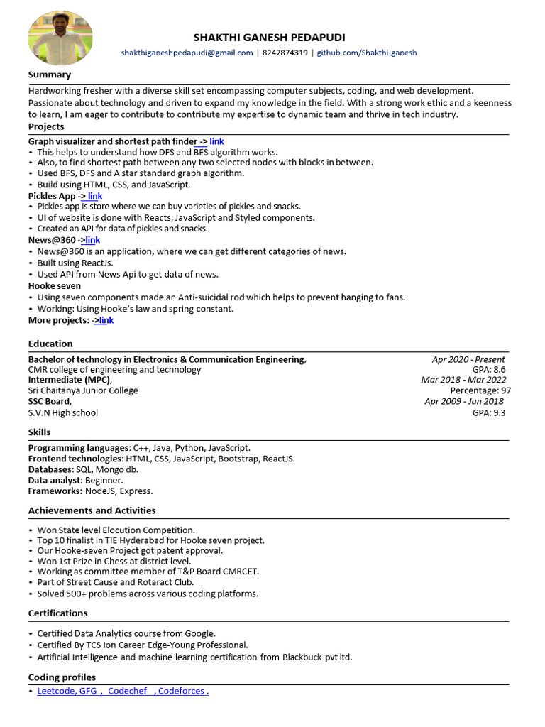 Shakthi Ganesh Resumem | PDF | Computer Programming | Java Script