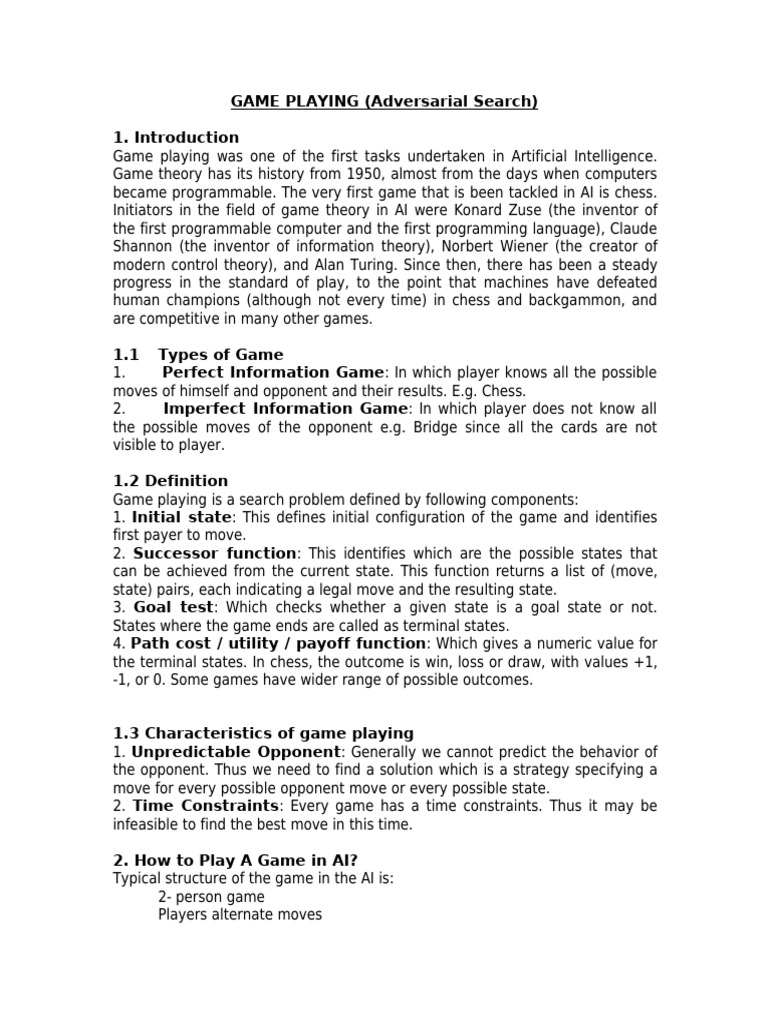 Game Playing | PDF | Artificial Intelligence | Intelligence (AI ...