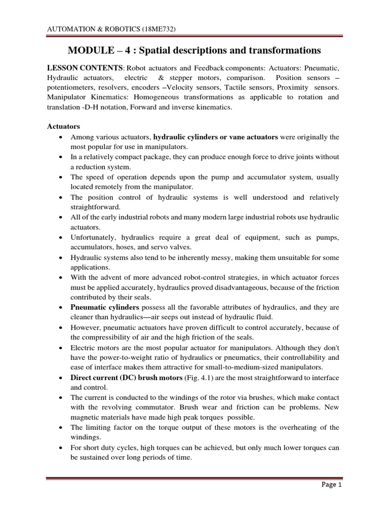 Automation and Robotics - MODULE 4 - Santhosh Acharya | PDF | Electric Motor | Actuator