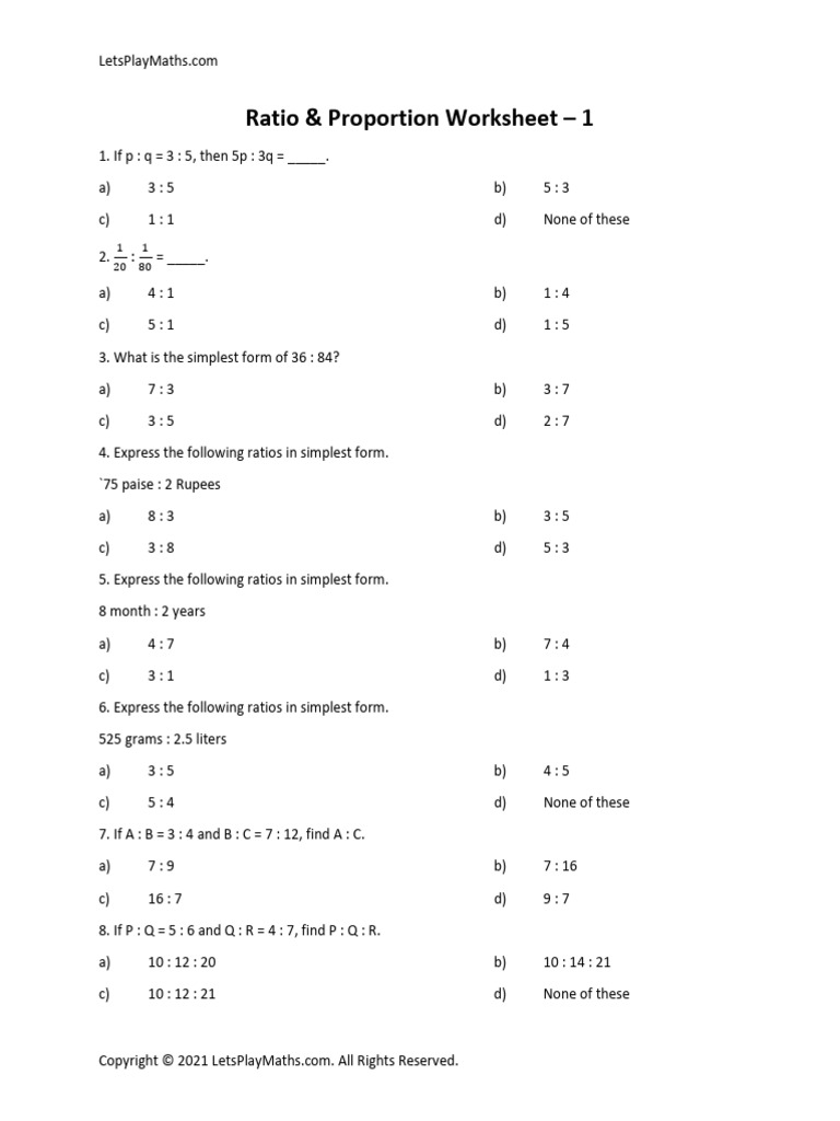 Ratio and Proportion Question-1 | PDF | Ratio | Mathematics