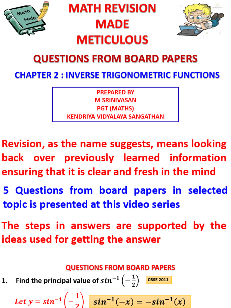 Board Questions - Inverse Trig Functions | PDF | Complex Analysis ... Board Questions - Inverse Trig Functions | PDF | Complex Analysis ...
