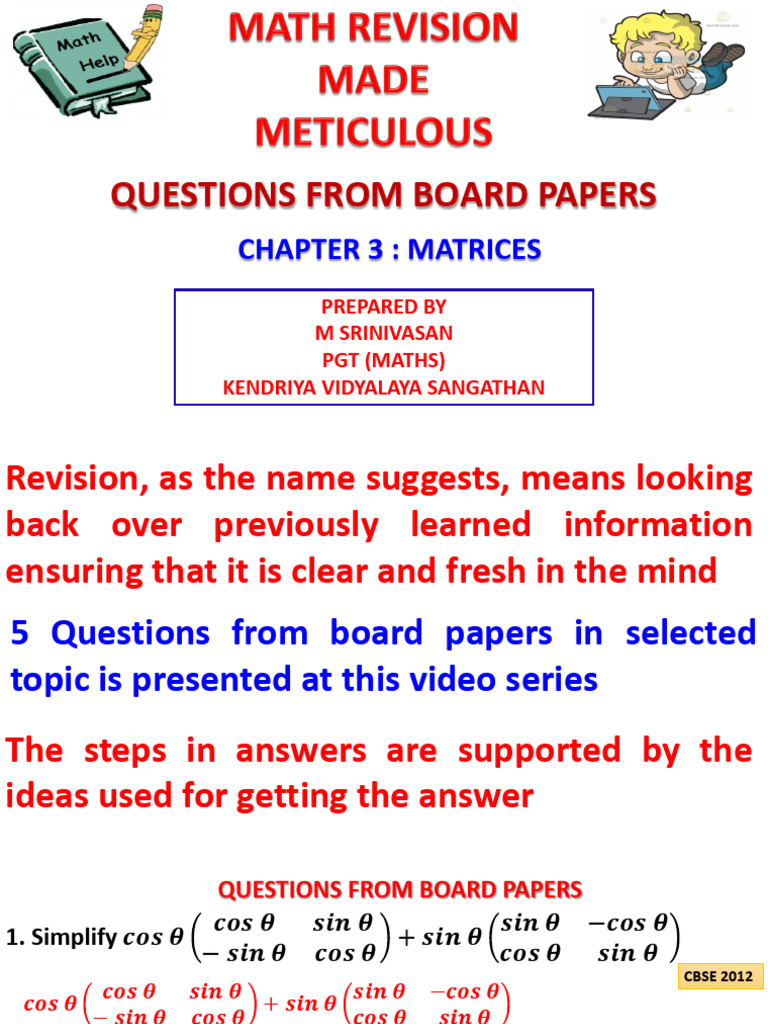 CBSE Math Board Exam Solutions | PDF | Matrix Theory | Mathematical ...