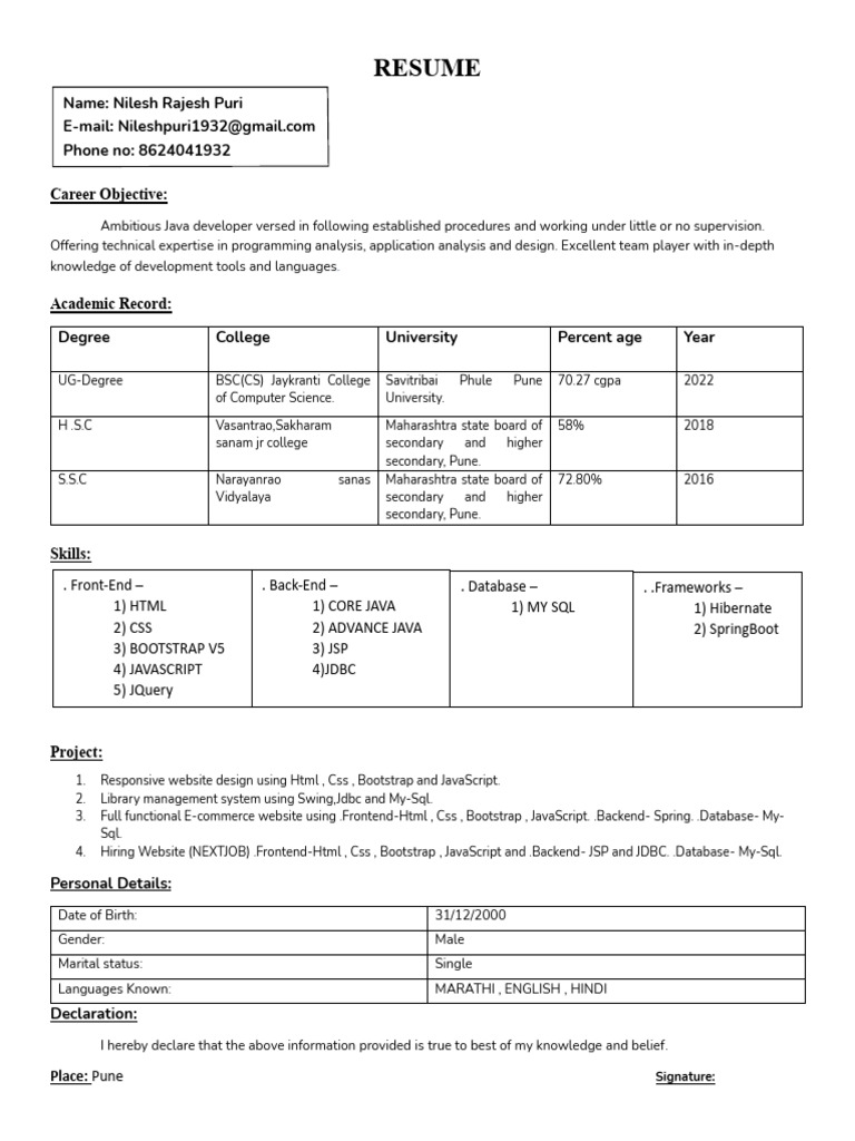 Nilesh Resume | PDF | Bootstrap (Front End Framework) | Java Script