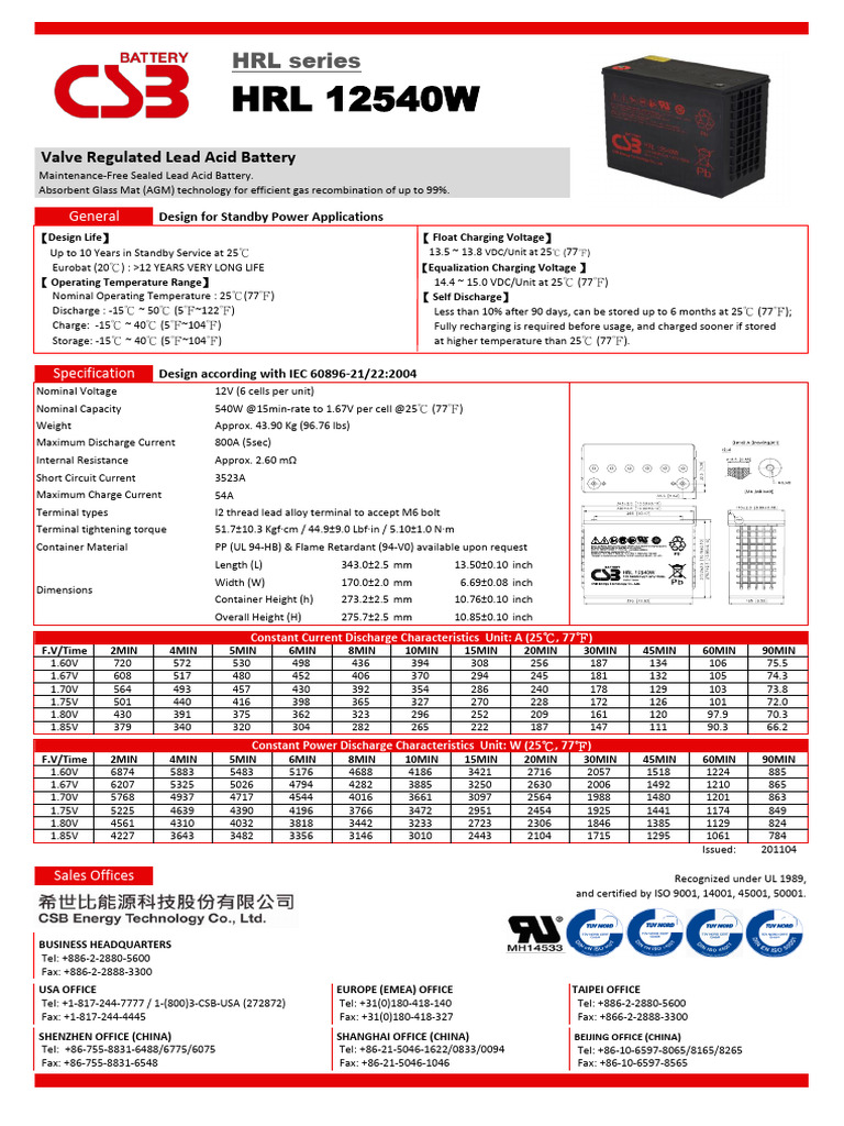 CSB HRL12540 - Hoja de Datos | PDF | Electricity | Energy Storage