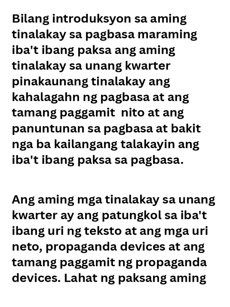 Bilang Introduksyon Sa Aming Tinalakay Sa Pagbasa Maraming Ibat Ibang Paks 20231106 204551