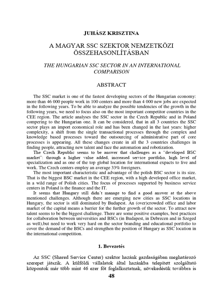Juhász Krisztina A Magyar SSC Szektor Nemzetközi Összehasonlításban | PDF | Business | Private ...