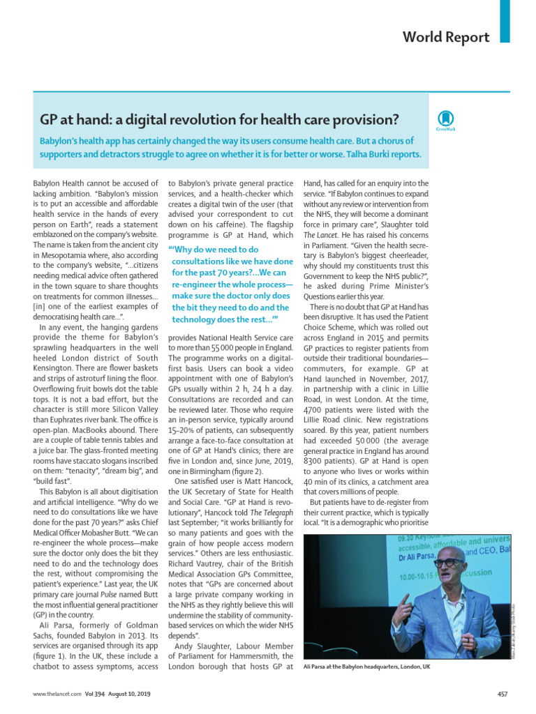 GP at Hand A Digital Revolution For Health Care P | PDF | General Practitioner | Social Programs