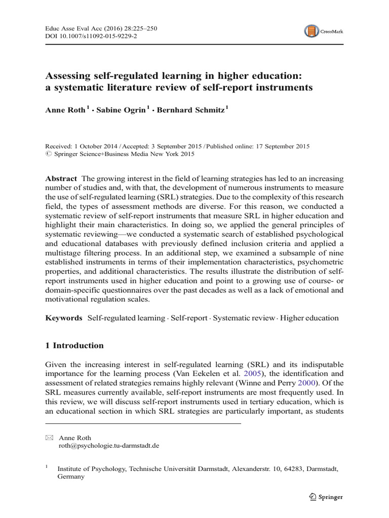 Assessing Self-Regulated Learning in Higher Education: A Systematic Literature Review of Self ...