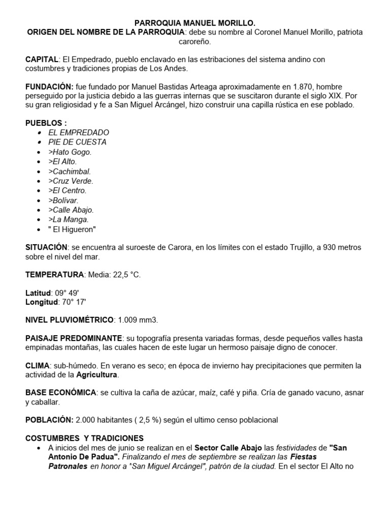 Parroquia Manuel Morillo | PDF