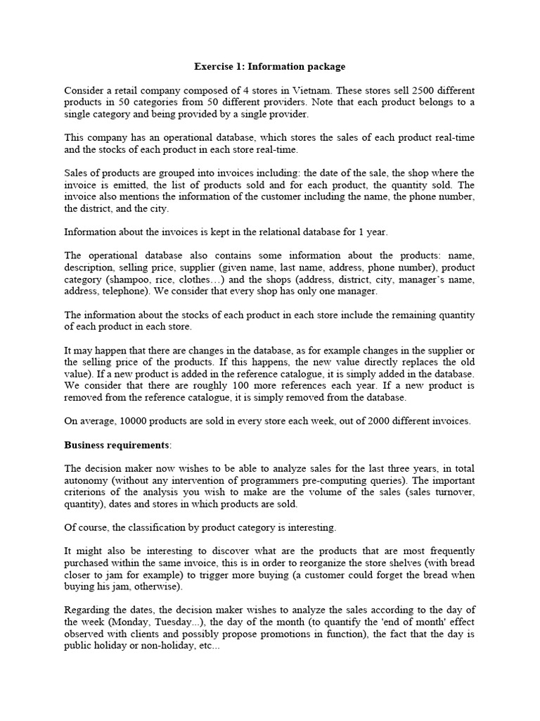 Exercise 1 - Information Packages | PDF | Data Warehouse | Relational Model