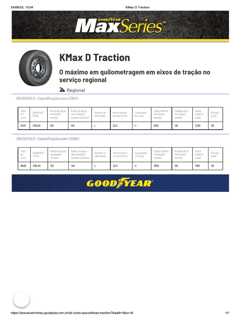 GOODYEAR - KMAX D - TRAÇÃO - REGIONAL | PDF