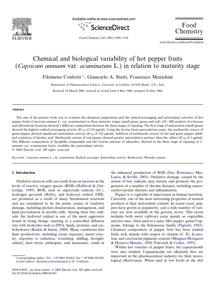Hot Pepper Antioxidant Activity by Maturity | PDF | Oxidative Stress ...