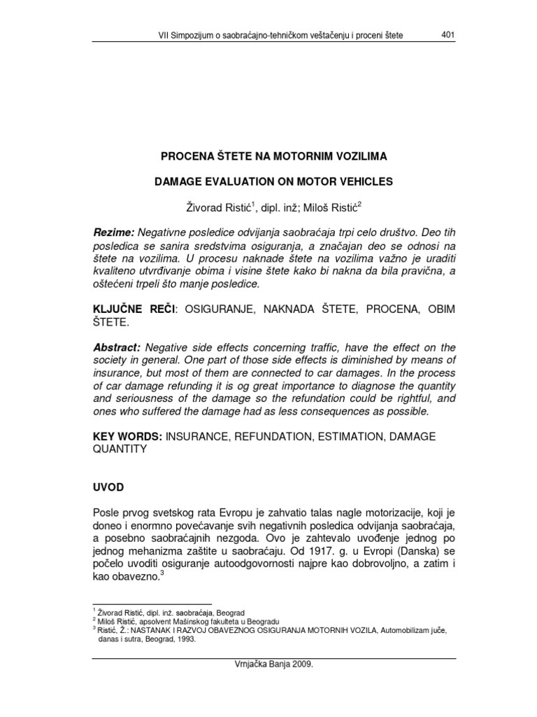 Procena Stete Na Motornim Vozilima | PDF