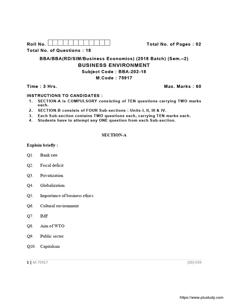 Bba 2 Sem RD Sim Be Business Environment 75917 Dec 2020 | PDF