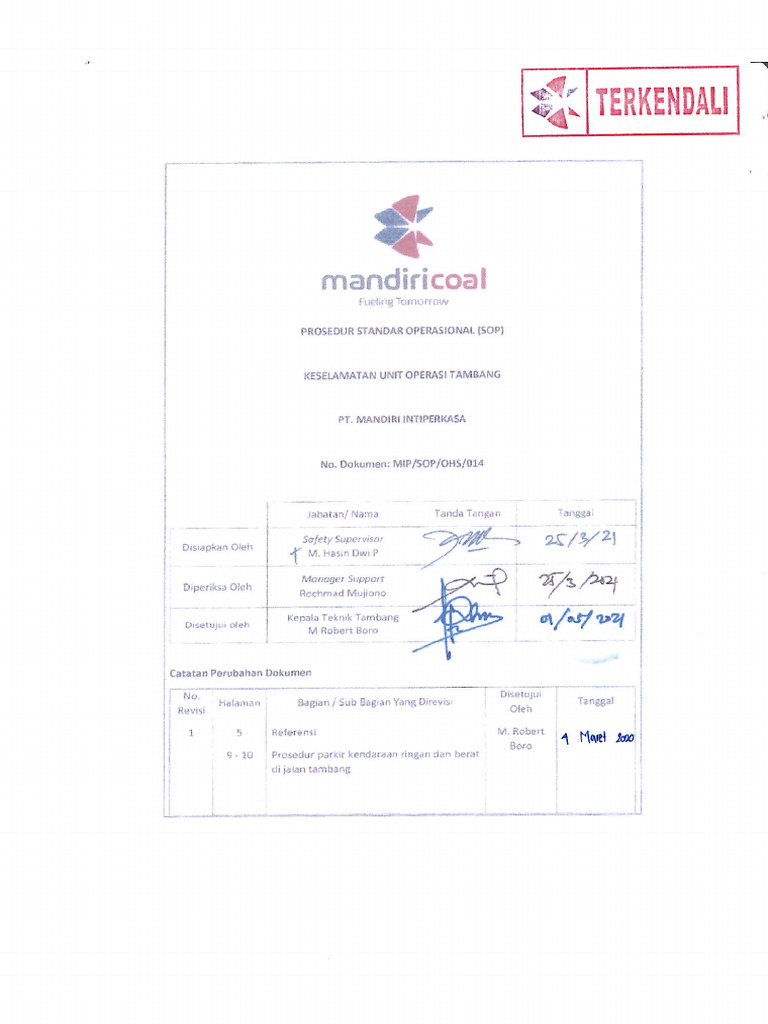 MIP - SOP.OHS.014 Keselamatan Unit Operasi Tambang Rev.02-1 | PDF