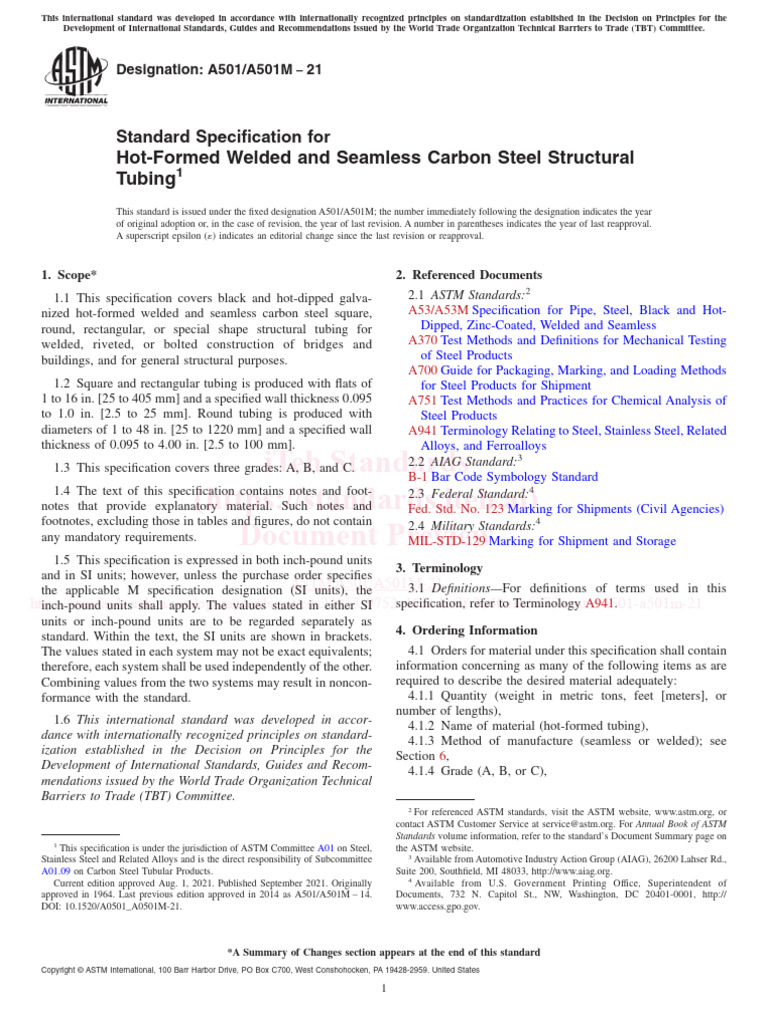 Astm A501 A501m 21 | PDF | Pipe (Fluid Conveyance) | Welding
