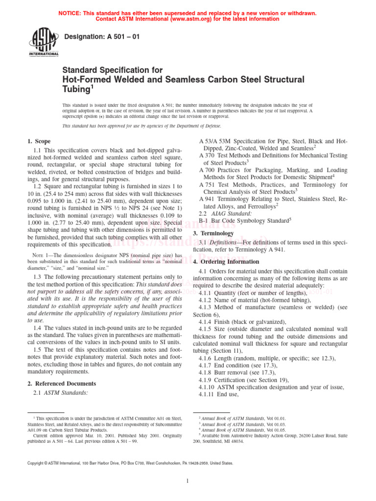 Astm A501 01 | PDF | Pipe (Fluid Conveyance) | Welding