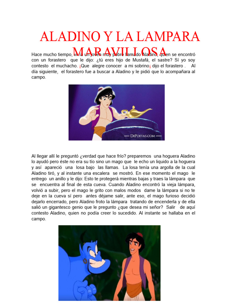 Aladino y la lámpara maravillosa: cuento completo | PDF