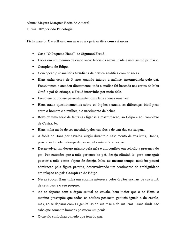 Caso Hans | PDF | Sigmund Freud | Complexo de Édipo