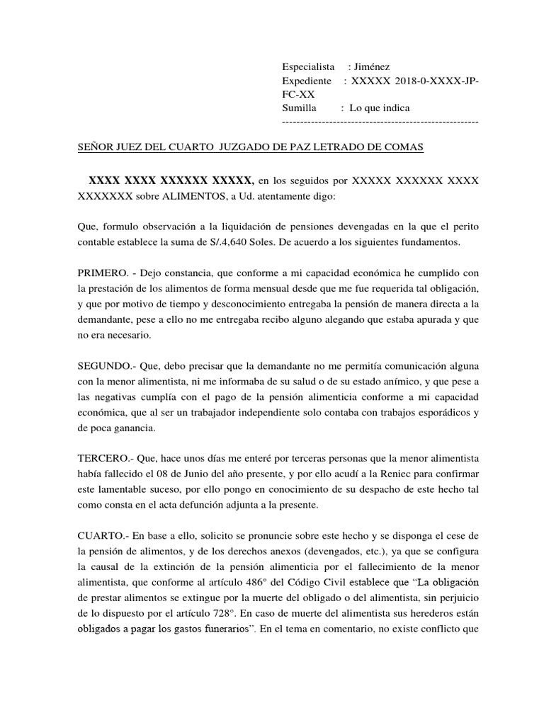 Solicitud de extinción de alimentos-Modelo | PDF | Pensión alimenticia ...