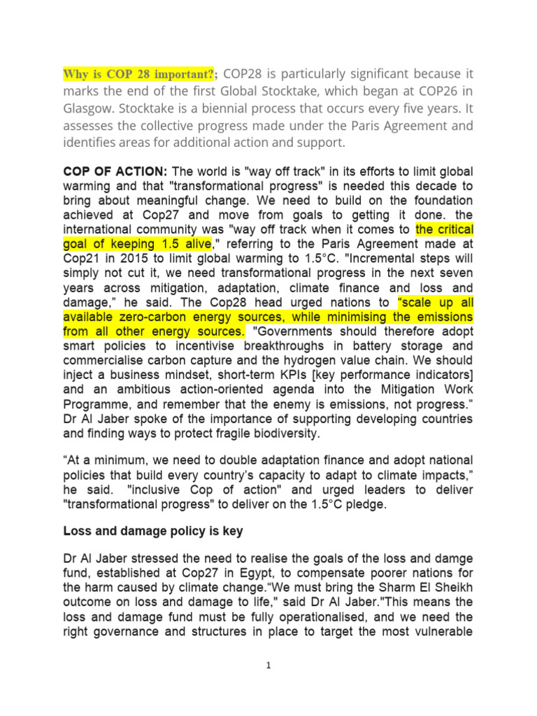 Why Is COP 28 Important | Download Free PDF | Climate Change Mitigation ...