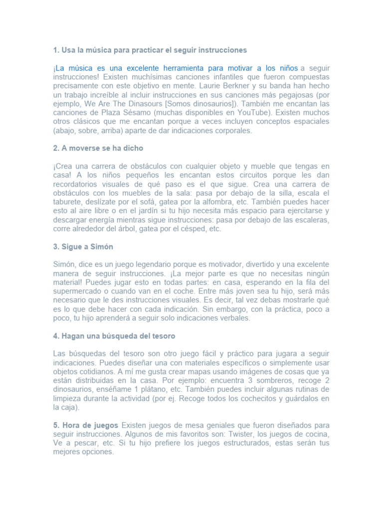 Actividades para Seguimiento de Instrucciones | PDF