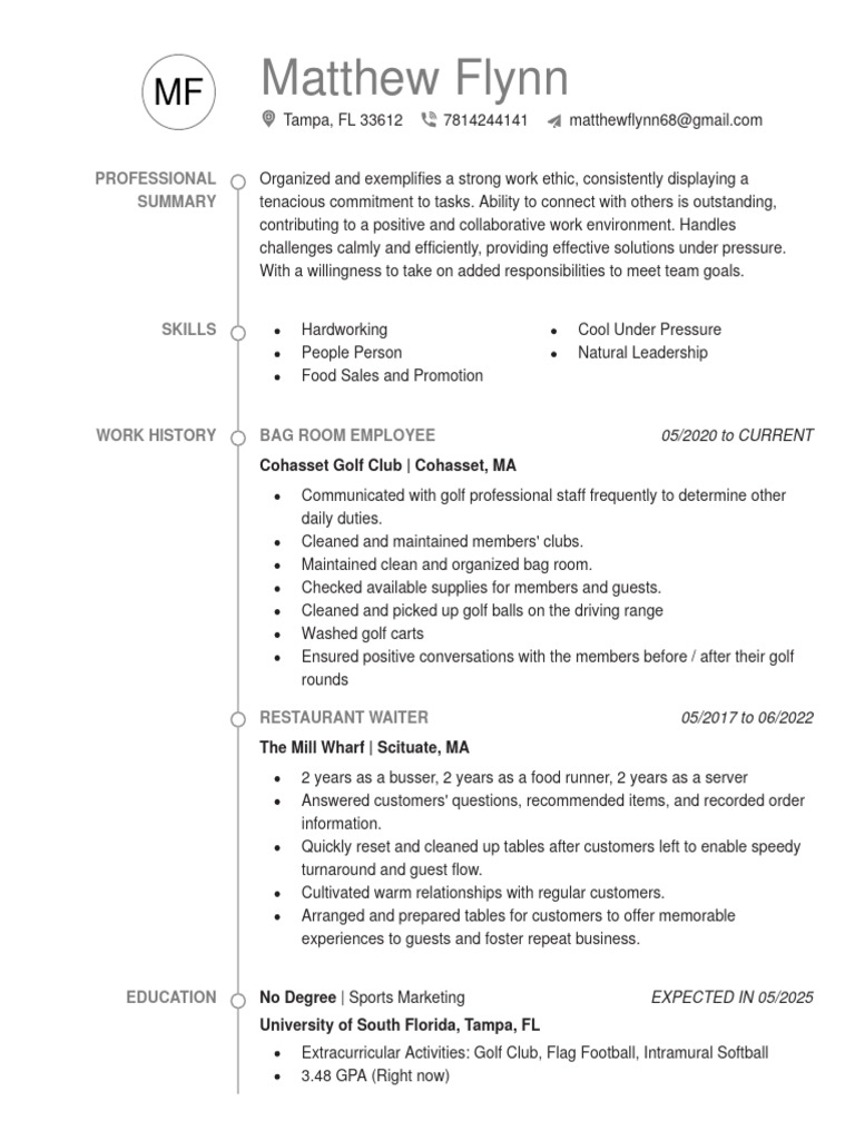 Matthew Flynn Resume | PDF | Waiting Staff | Business