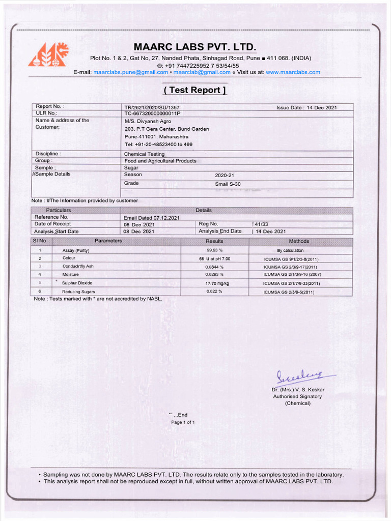 Sugar Report-S-30 | PDF | Physical Sciences | Chemistry