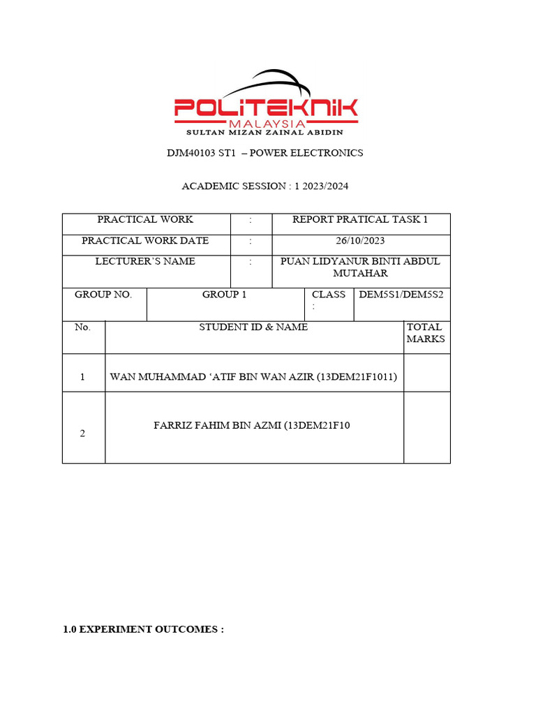Lab 1 Power Electronic | PDF | Electrical Network | Resistor
