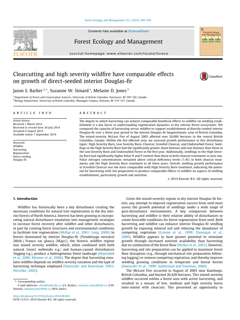 Clearcutting and High Severity Wildfire Have Comparable - 2014 - Forest ...