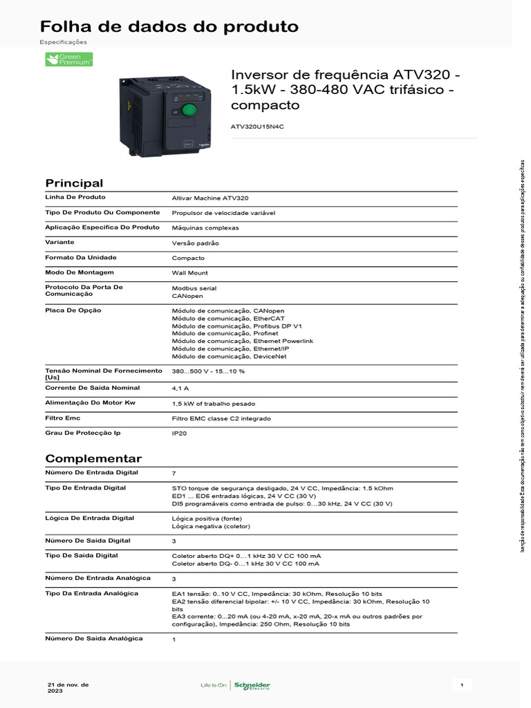 Inversor ATV320 1.5kW Trifásico Manual | PDF | Relé | Impedância elétrica