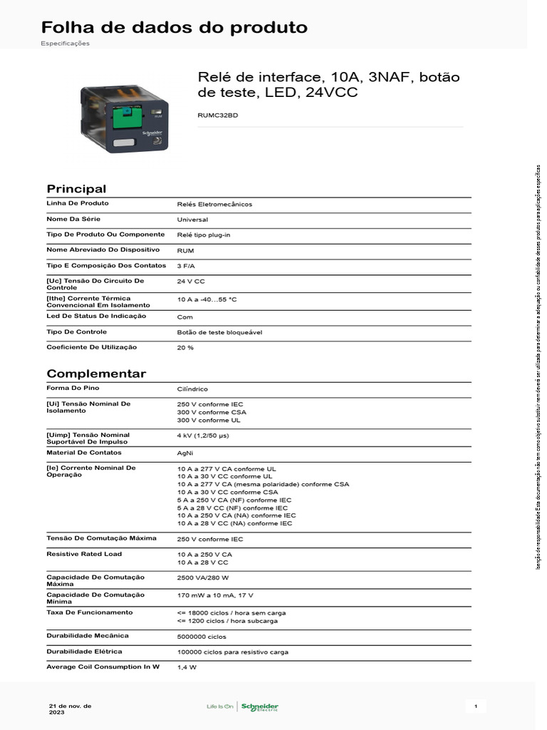 Schneider Electric - Relés-Eletromecânicos - RUMC32BD | PDF | Relé ...