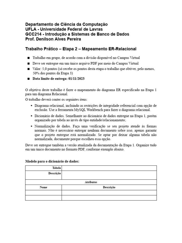 BD Trabalho Pratico Etapa 2 | PDF | Modelo relacional | Informática