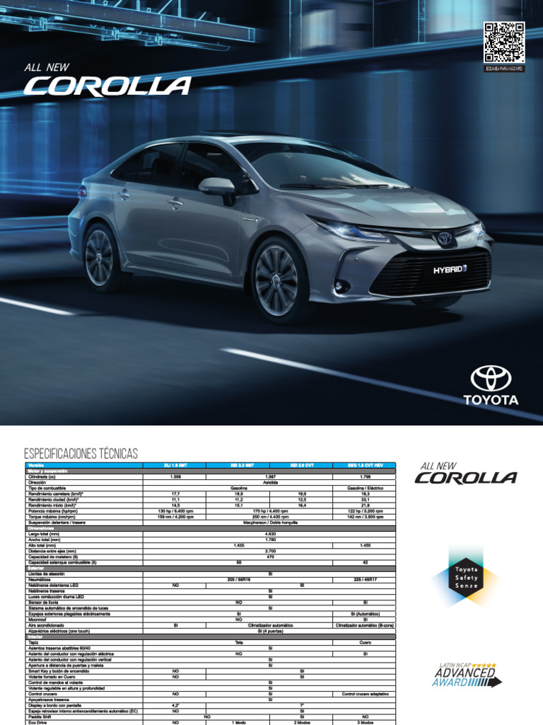 Ficha Técnica New Corolla | PDF | Vehículos con tracción delantera | Tecnologías automotrices
