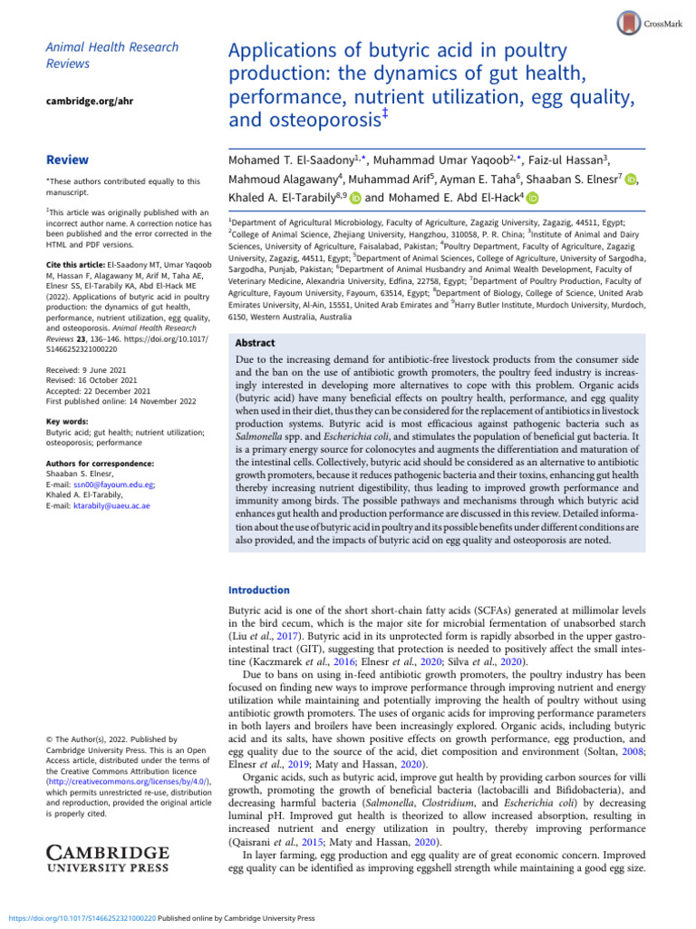 Butyric Acid Benefits in Poultry Production | PDF | Gastrointestinal ...