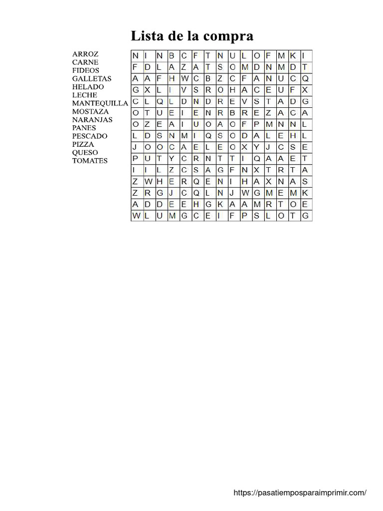 Sopa de Letras de Lista de La Compra para Imprimir | PDF