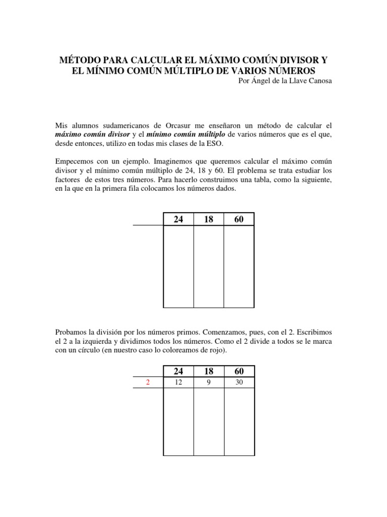 Calcular Maximo Comun Divisor y Minimo Comun Multiplo | PDF