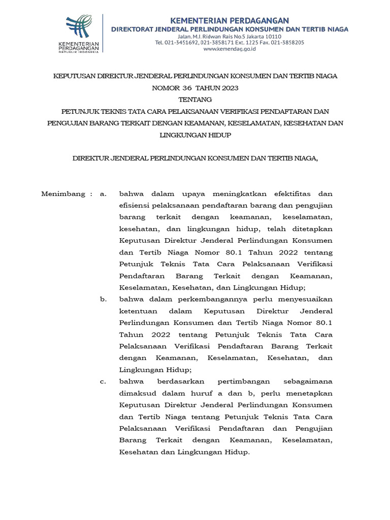 Kepdirjen Nomor 36 Tahun 2023 Tentang Juknis K3L | PDF