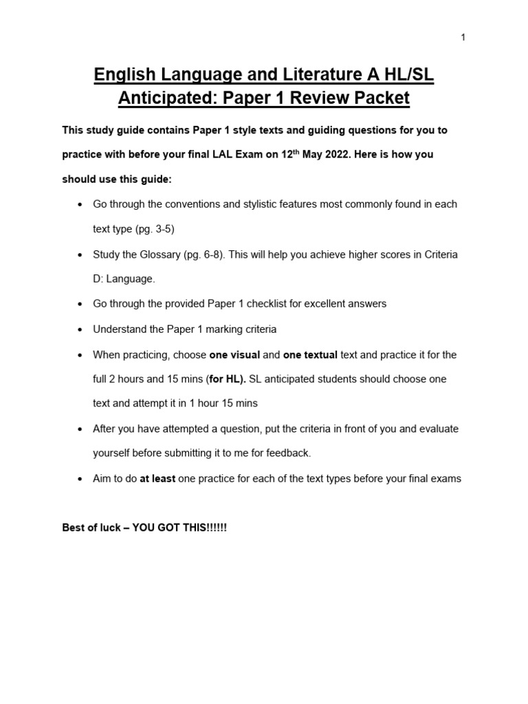 IB English Paper 1 Study Guide | PDF | Narration | Zoo