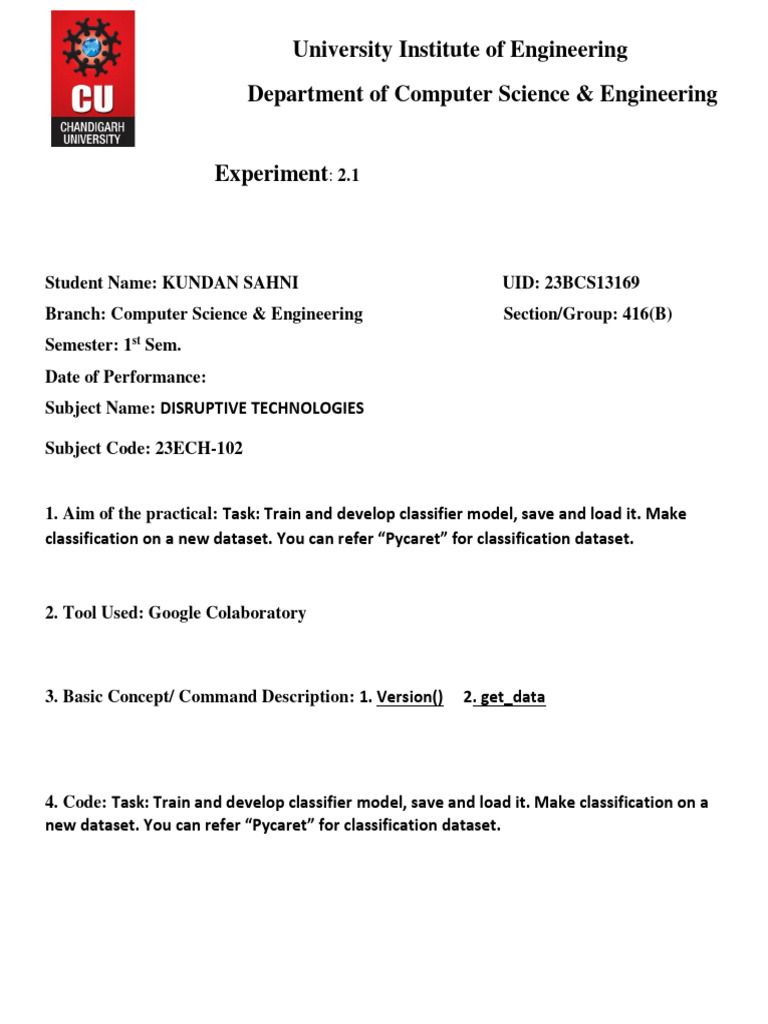 University Institute of Engineering Department of Computer Science & Engineering | PDF ...