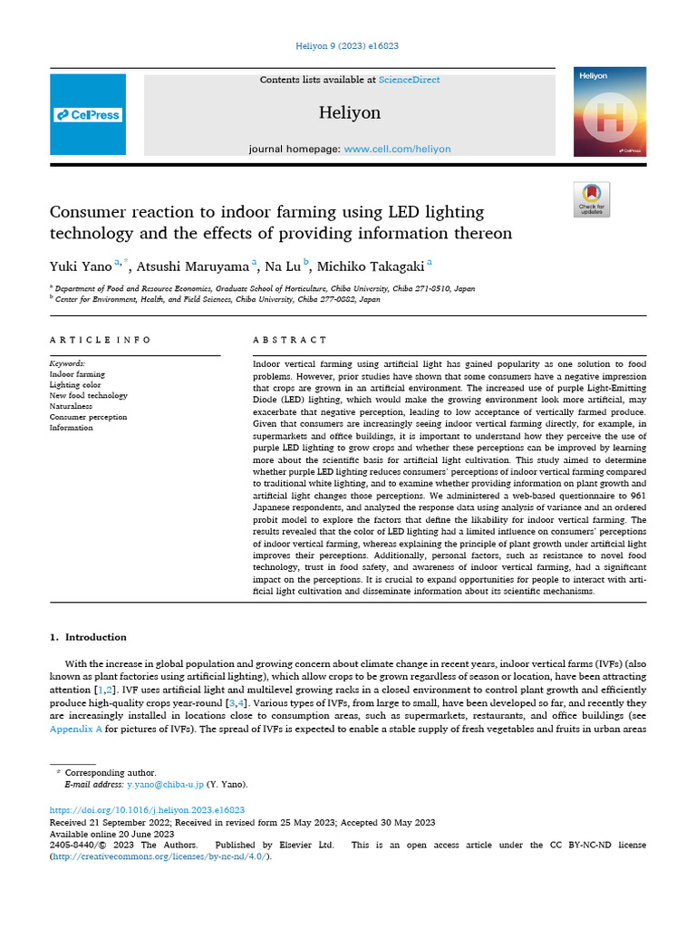 Consumer Reaction To Indoor Farming Using LED Lighting Technology and ...
