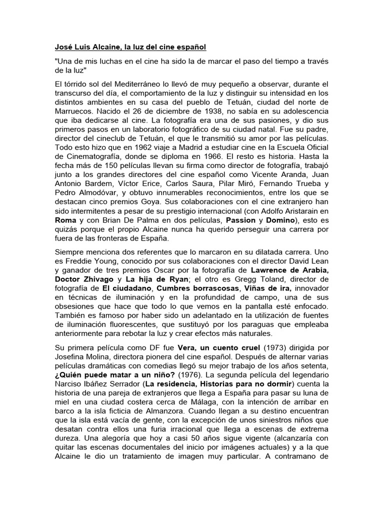 José Luis Alcaine, La Luz Del Cine Español (Claudio Mion) | PDF